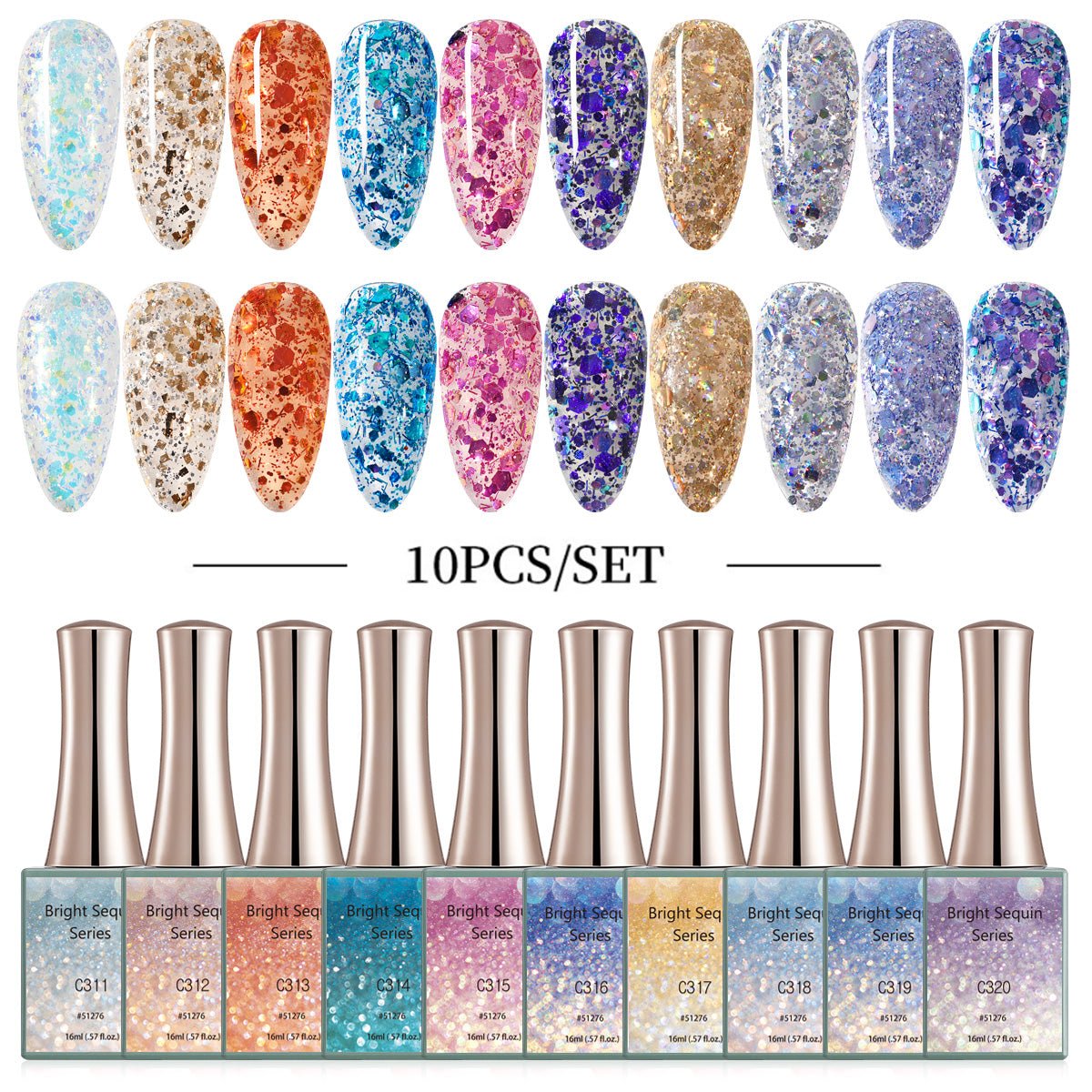 Bright Sequin - 10 Colors Gel Polish Set | CANNI Official